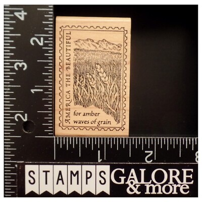 RUBBER MONGER STAMP POSTAGE AMERICAN THE BEAUTIFUL FOR AMBER WAVES OF ...
