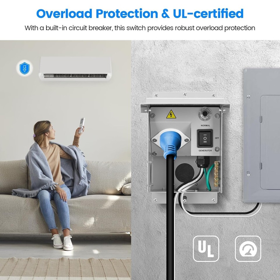 Easy-Install Waterproof 120V Generator Transfer Switch with Overload ...