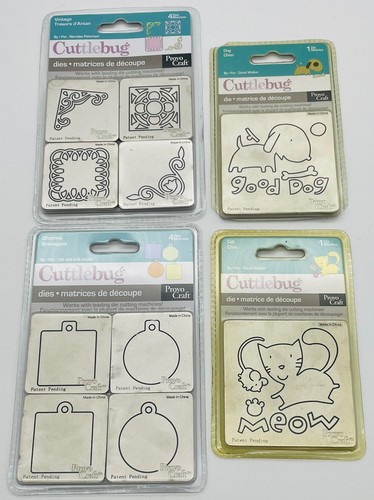 Provo Craft Lot of 4 Cuttlebug Cutting Dies, CAT, DOG, CHARMS, VINTAGE ...