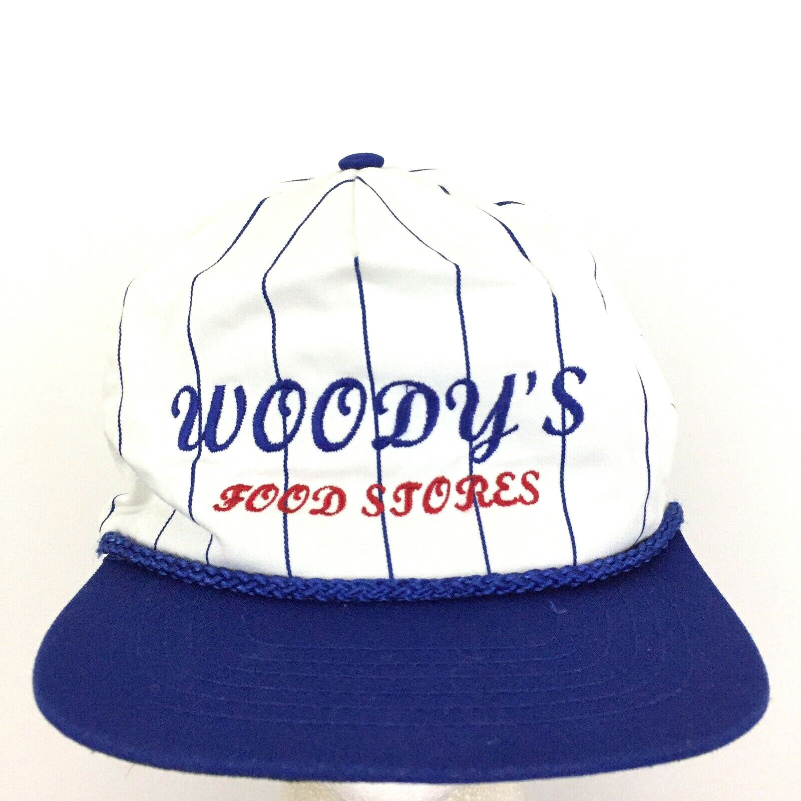 Vtg Woodys Food Stores Hat Script Logo Pinstriped Sna… - Gem