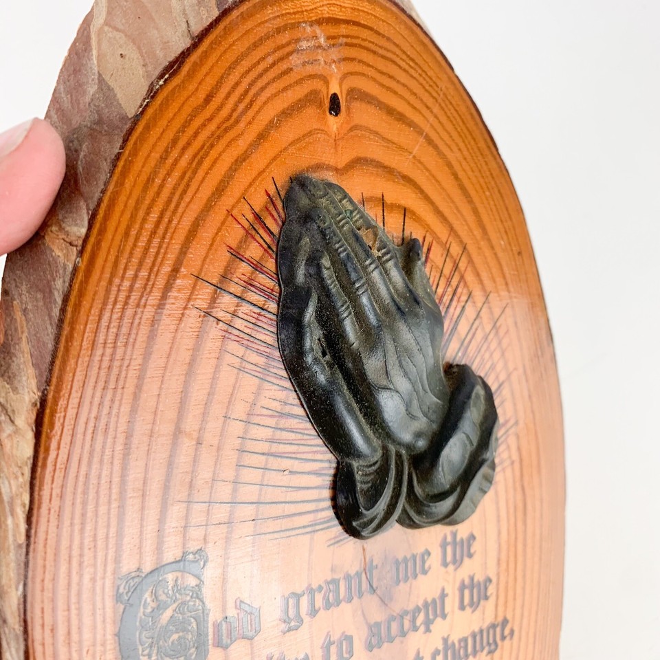 Vintage 3d Serenity Prayer Wood Slab Wall Plaque Praying Hands Live ...