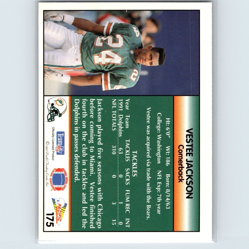 1992 Pacific - Vestee Jackson #175 - Miami Dolphins | eBay