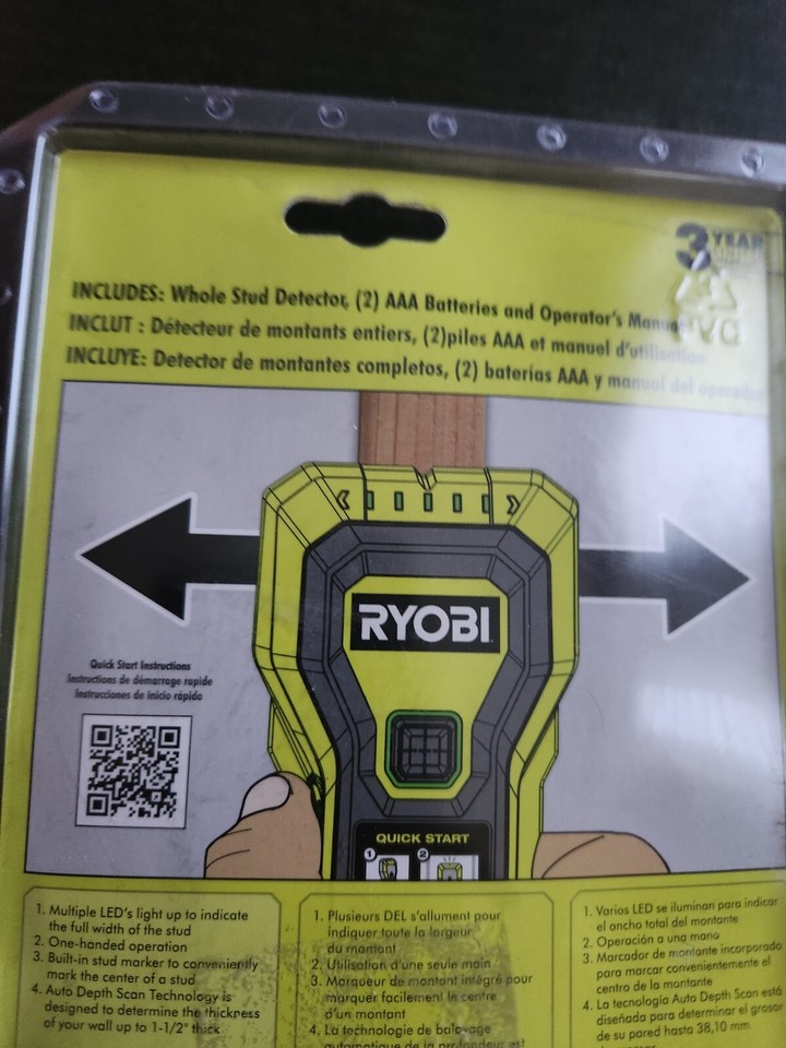OPEN BOX RYOBI ESF5002 Whole Stud Finder Auto Depth Scan Tech Hand-Held ...