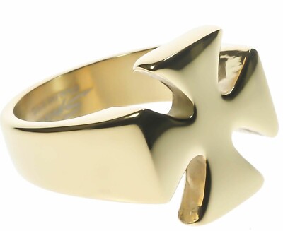 Knights Templar Iron Cross Mens Masonic Ring Smooth 18K Gold Overlay ...