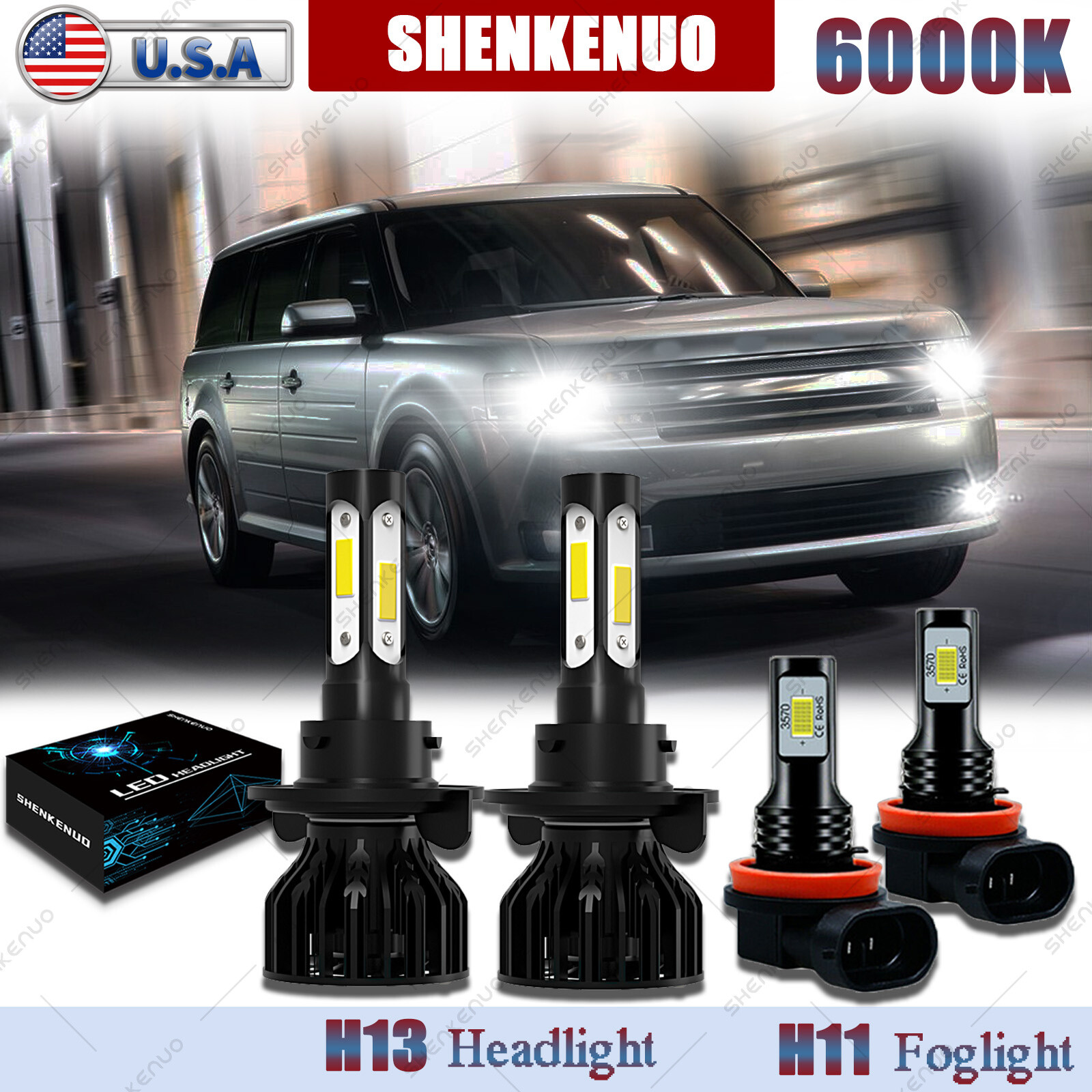 For Ford Flex 2009-2018 6000K 4x LED Headlights High&Low Beam + Fog ...