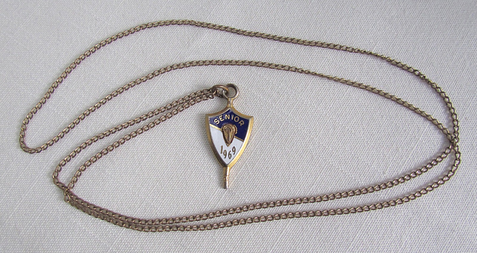 Vtg Jostens 1969 Senior Key Pendant Necklace Blue/White/Gold with ...