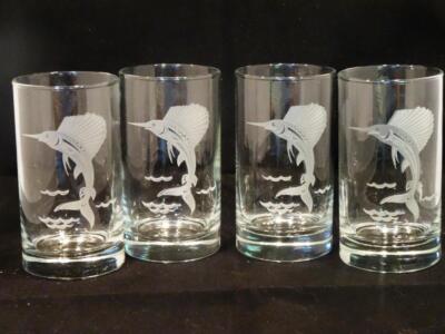 Vintage Libbey Etched Swordfish Lexington 12oz Heavy Base Glasses - cs ...