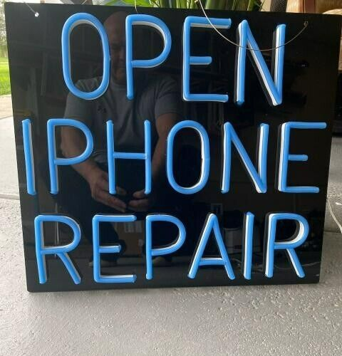 BLUE NEON APPLE IPHONE STOREFRONT SIGNAGE OPEN SIGN NEON 18.5" (W) X 16 ...