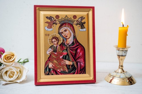 The Healing Virgin Mary Greek Orthodox Icon Handmade on Golden Silk ...