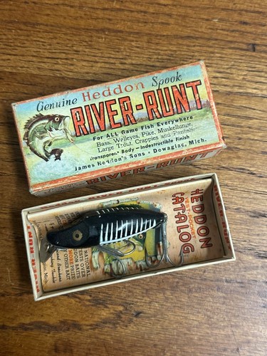Vintage Heddon River-Runt Fishing Tackle Lure w/ Box Black & White | eBay