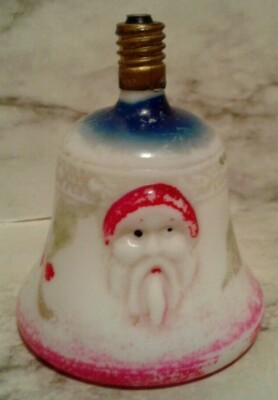 Vntg CHRISTMAS Two Face SANTA CLAUS BELL Milk Glass Figurine Holiday ...