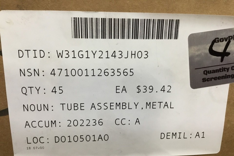 Military M1A1, M1A2 Abrams Tank Metal Tube Assembly 12304512 4710-01 ...