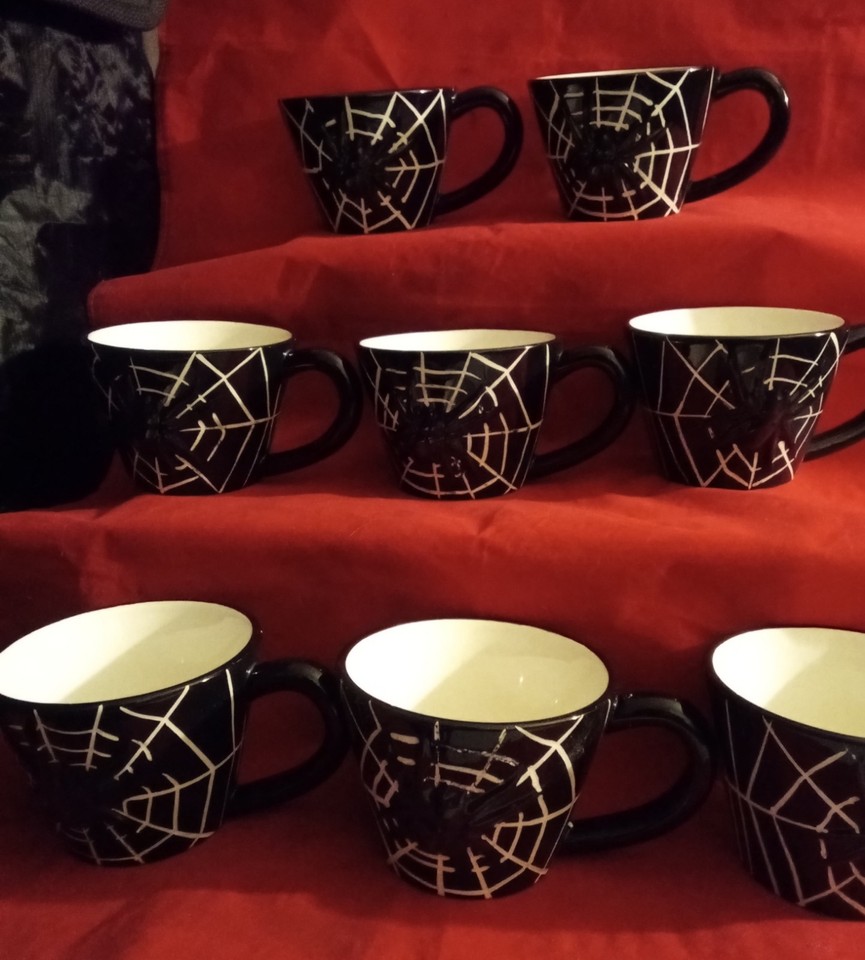 Set Of 8 Black Widow Spider Web 8 Oz. Coffee Cups | eBay UK