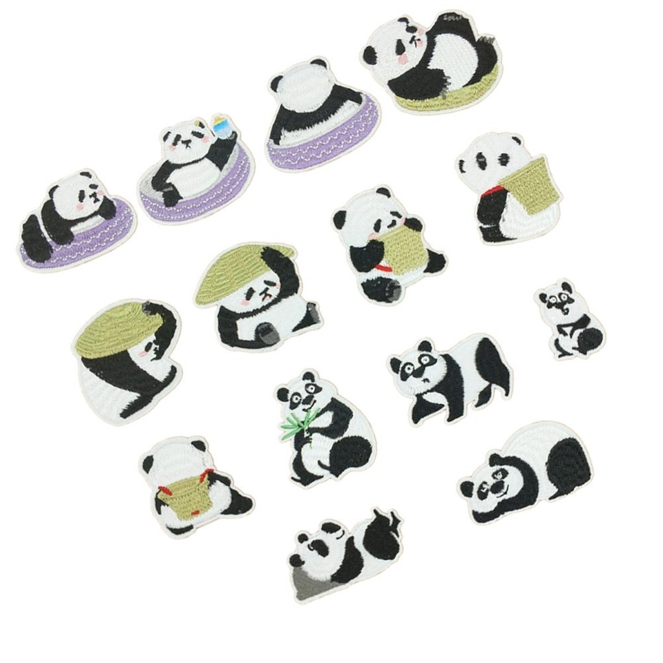 14 Pcs Embroidery Patch Cartoon Panda Cloth Applique Iron On For Bags ...