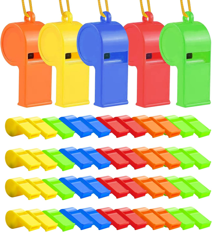 WSYUB 48Pcs Plastic Whistles, Sports Whistle Bulk with Lanyard, Super ...