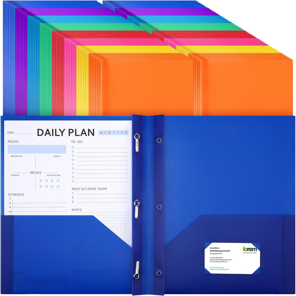 104 Packs Pocket Folders with Prongs Heavy Duty Plastic Folder with ...