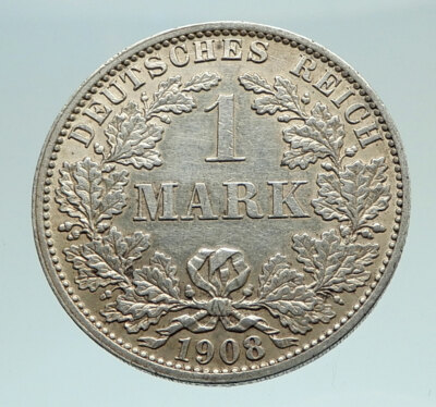 1908 WILHELM II of GERMANY 1 Mark Antique German Empire Silver Coin ...