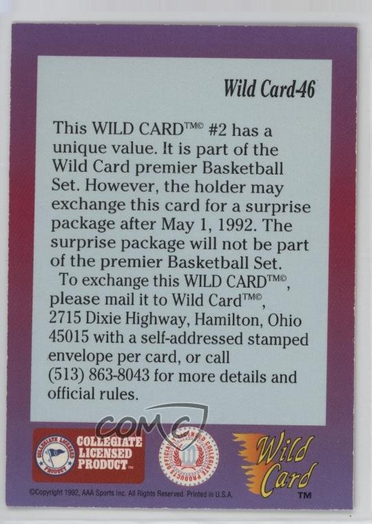 1992 Wild Card Collegiate 20 Stripe Wild Card #46 | eBay