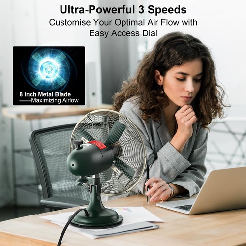 AMACOOL Oscillating Vintage Fan, All Metal Retro Table Top Fan ...