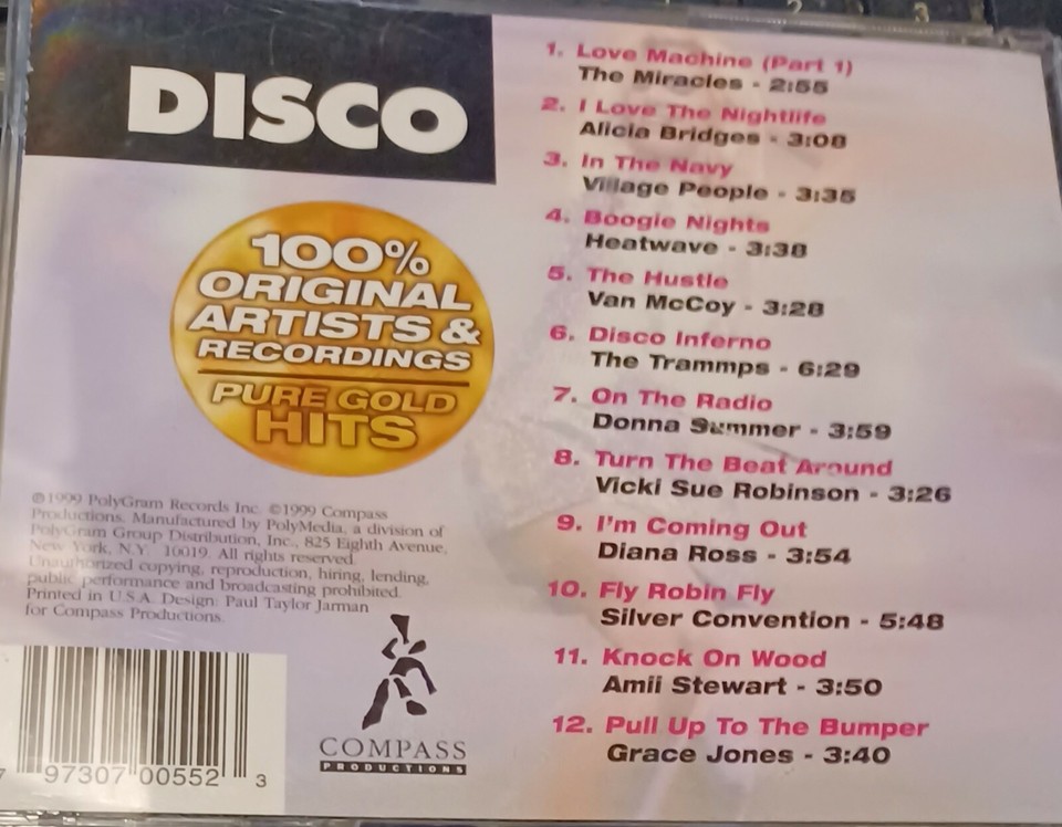DISCO - PURE GOLD HITS CD 1999 100% ORIGINAL ARTISTS RECORDINGS ...