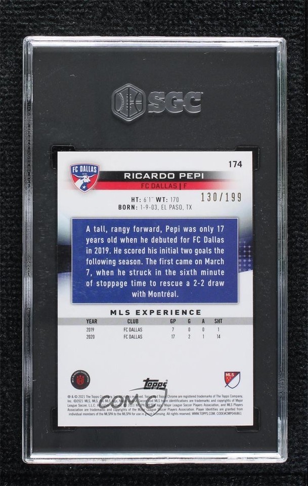 2021 Topps Chrome MLS Blue Wave Refractor /199 Ricardo Pepi #174 SGC 10 ...