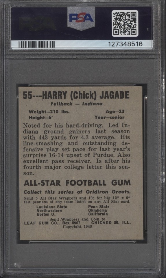 1948 Leaf #55 HARRY Chick JAGADE ROOKIE Indiana PSA EX-MT 6 New Grade ...