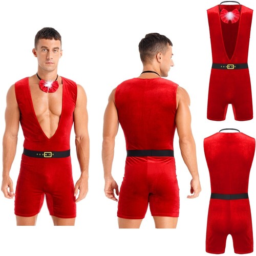 Men Jumpsuit With Belt Christmas Costume Cosplay Bodysuit Xmas Romper ...