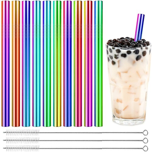 20pack Stainless Steel Reusable 12mm Extra Wide Boba Bubble Tapioca Tea ...