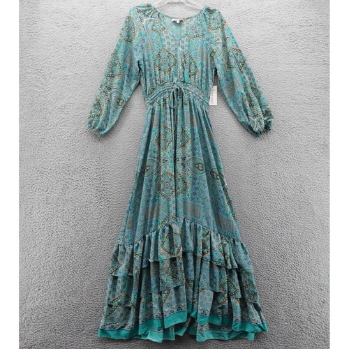 Boemo Maxi Dress Size Medium Teal Blue Green Bohemian Floral Long ...