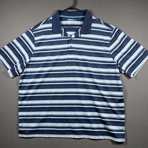 Reebok Golf Polo Shirt Mens 3XL Blue Striped Performance Embroidered ...