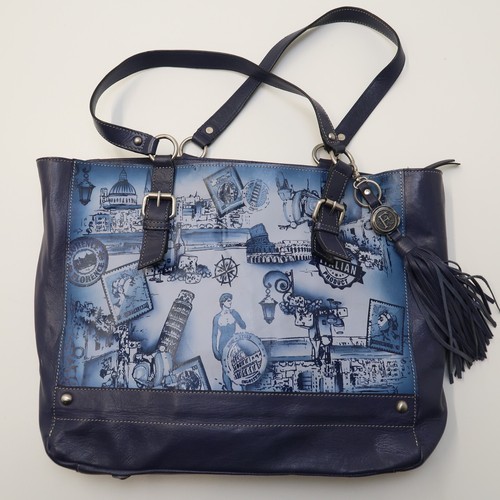 Firenze Bella Leather Handbag Italy Travel Theme Blue Purse Tote Travel ...