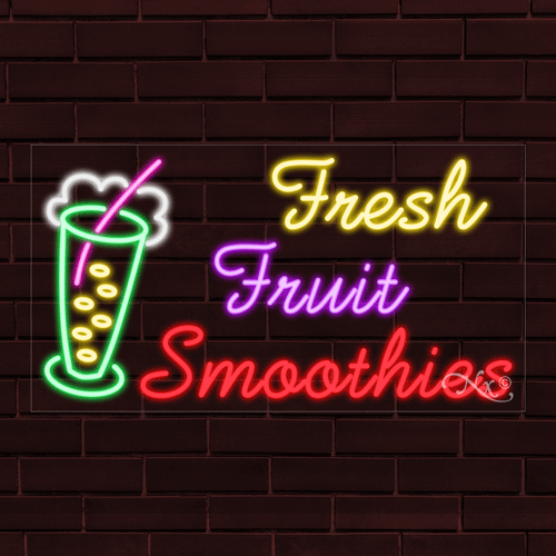 NEW "FRESH FRUIT SMOOTHIES" w/LOGO 33x18x1 INCH LED FLEX INDOOR SIGN ...
