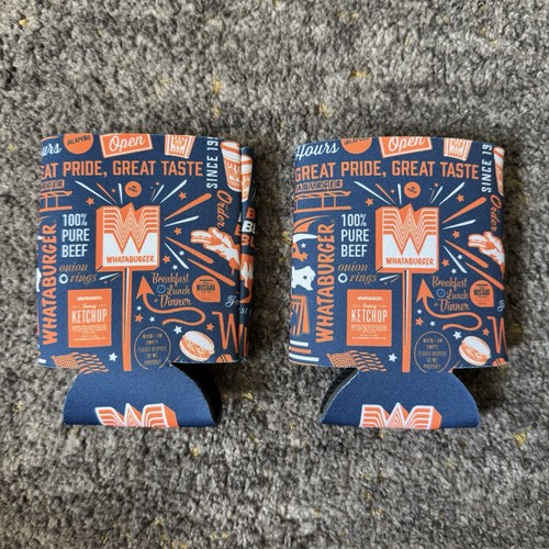 WHATABURGER Lot of 2 KOOZIE ORANGE BLUE NEW BEER DRINK SODA CAN ...