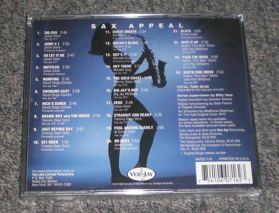 Sax Appeal~NEW~RARE 1993 Jee-Vay Jazz Comp CD~Julian Dash~Tommy Dean ...