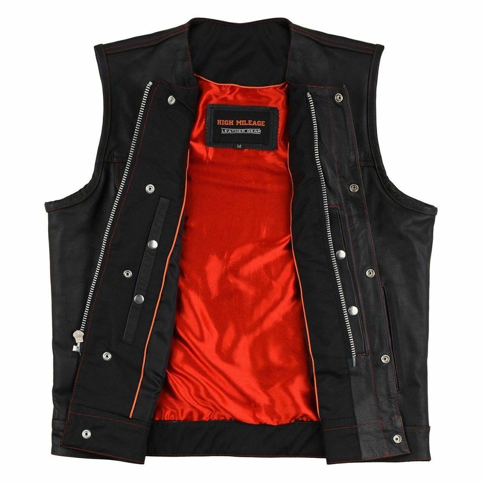 Men's Zipper Snap Closure MC Leather Club Vest High Mileage Quick ...