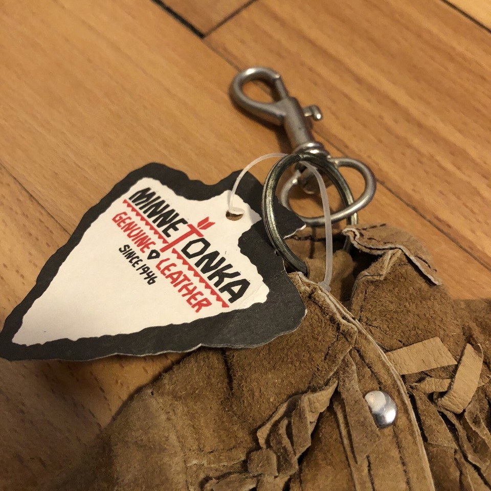 New Vintage Mini MINNETONKA Suede Leather Fringed Jacket Keychain Key ...