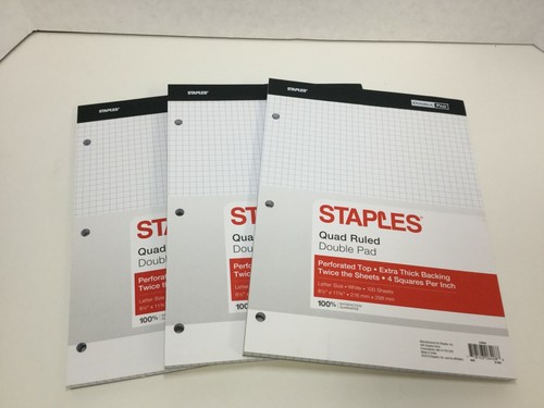 Staples Quad Ruled Double Pad, 100 Sheets/Pad Perforated Top Extra ...