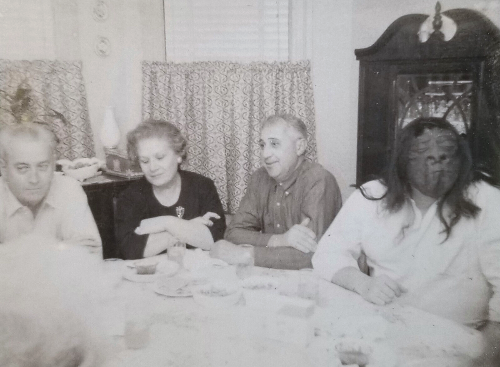 Vintage Halloween Photo Scary Dinner Guest Creepy Mask Costume Polaroid ...