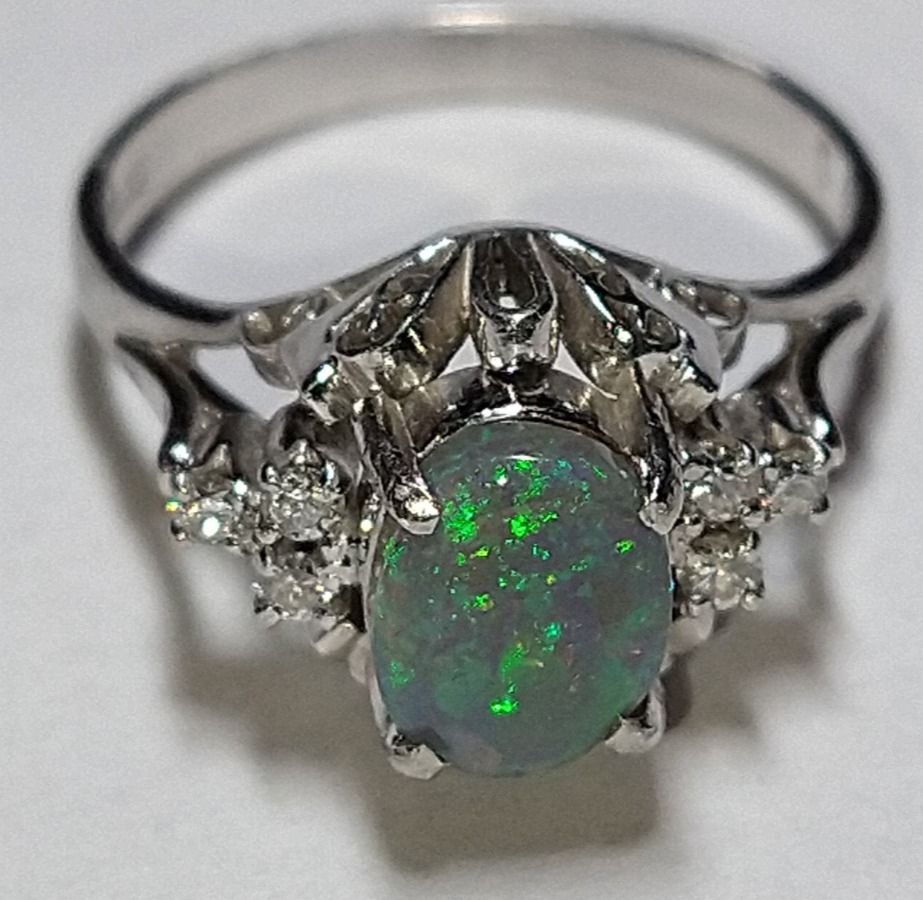 Solid platinum natural opal diamond ring 4.85 grams - sz 5.75 pt900 | eBay