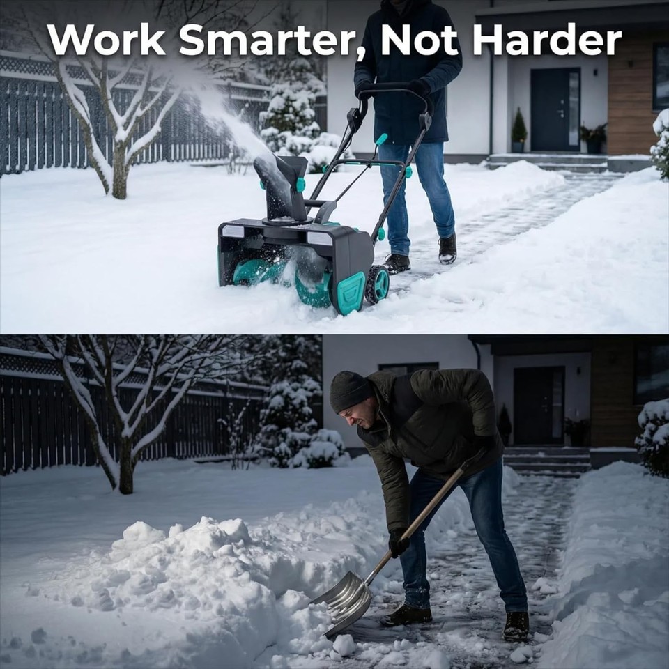 20" Snow Blower Cordless Brushless Motor 23FT Throwing 40V Electric ...