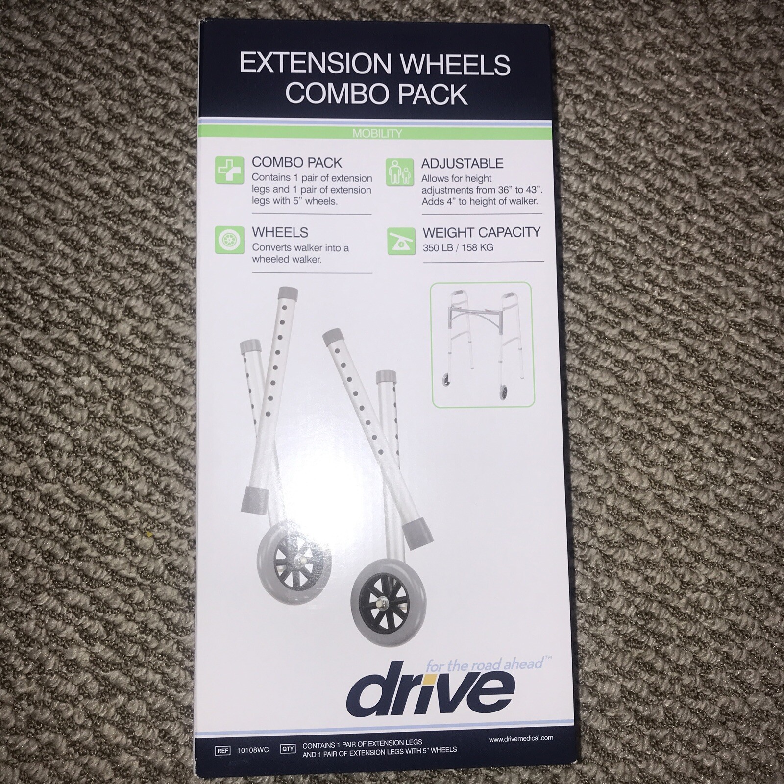 NEW DRIVE Walker extension Wheels Combo pack Kit Tall Extension Legs ...