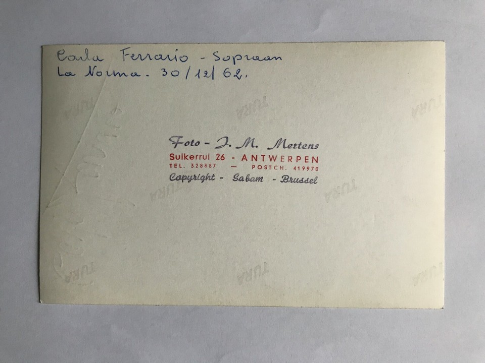 Autograph CARLA FERRARIO - Soprano - Opera ITALY (Monza) - original ...