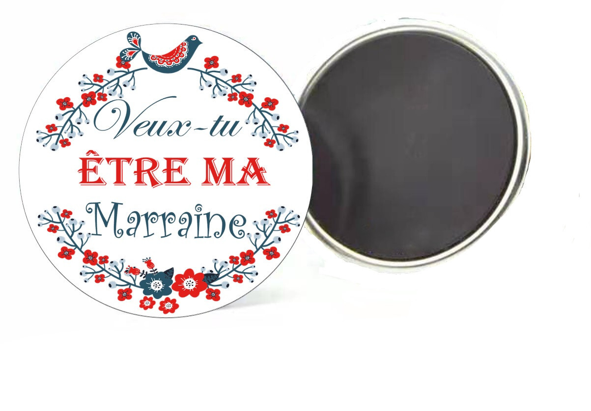 MAGNET badge VEUX TU ETRE MA MARRAINE idée cadeaux personnalisé fleurie ...