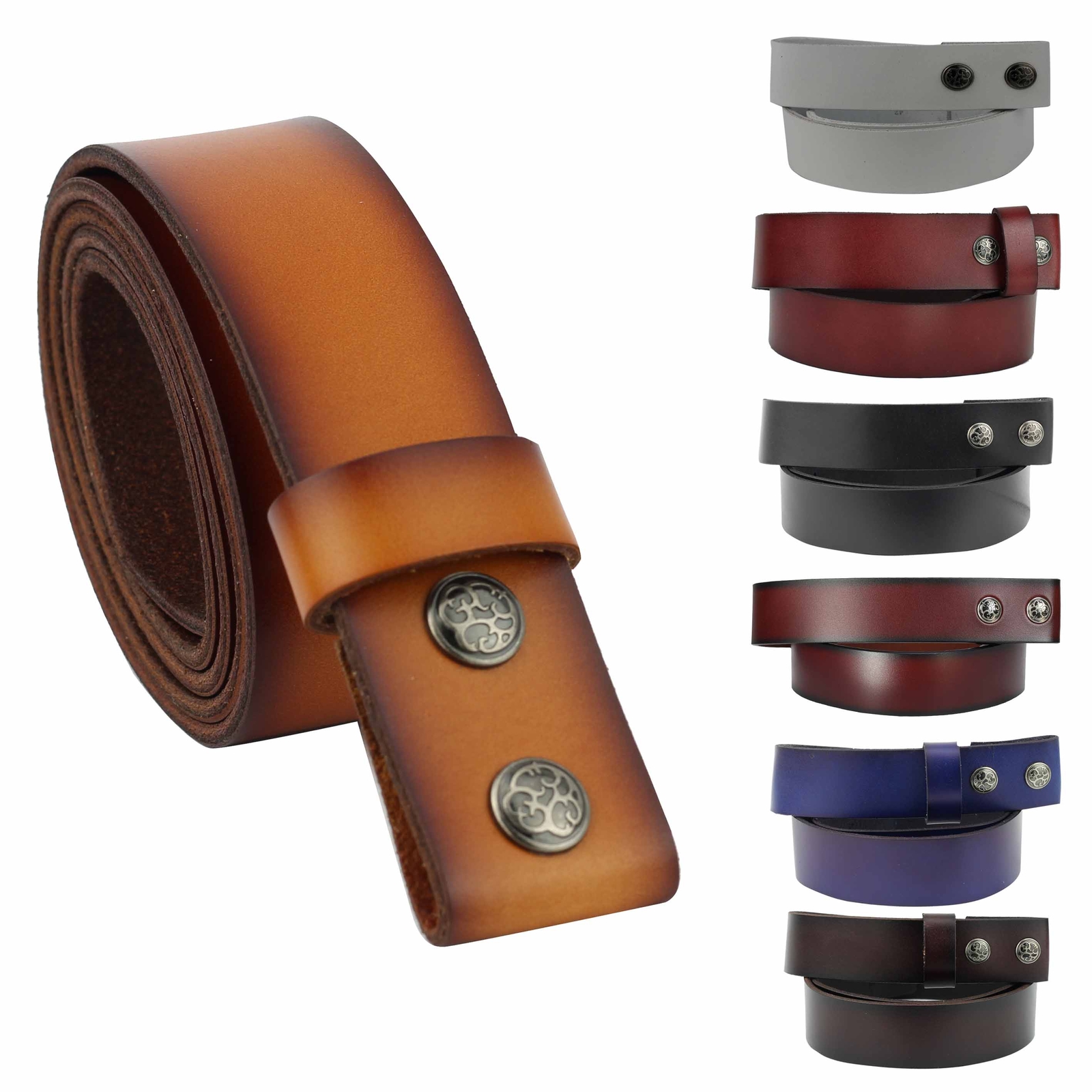 Mens Genuine Real Leather Stud Snap Clip on Belt Strap Jeans Trouser ...