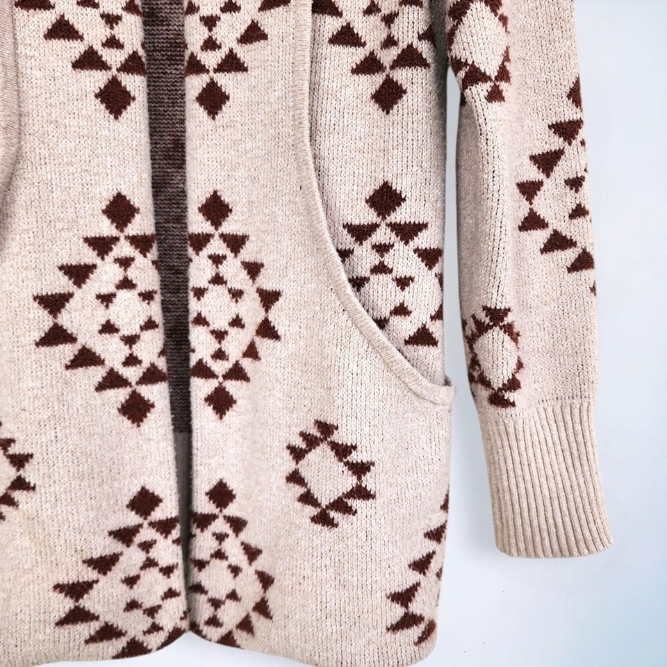 Southwestern Cozy Cardigan Sweater Women's Medium M Tan Brown Retrology ...
