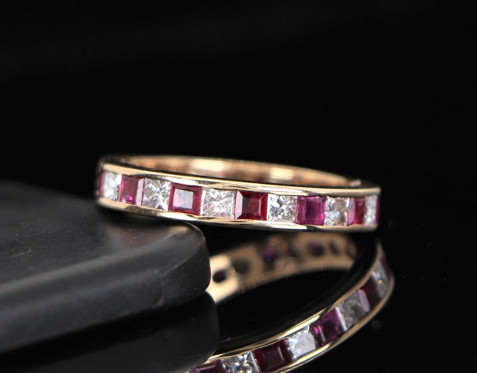 $4600 14k Yellow Gold 1.80ct Princess Cut Diamond Ruby 3.1mm Wedding ...