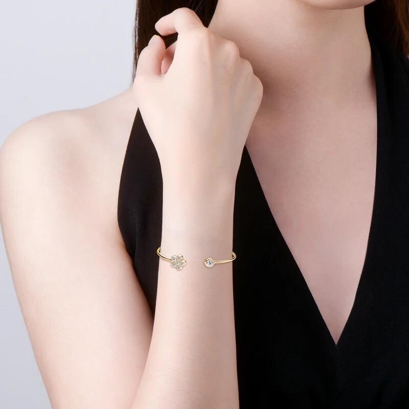 1ct Flower Cuff Bracelet Bangle Yellow Gold Diamond Test Pass Lab ...