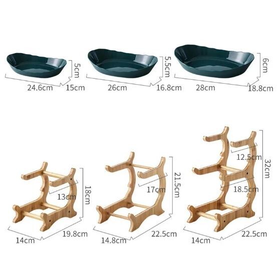 Three Layer Table Plates Dinnerware Wooden Kitchen Fruit Bowl with ...