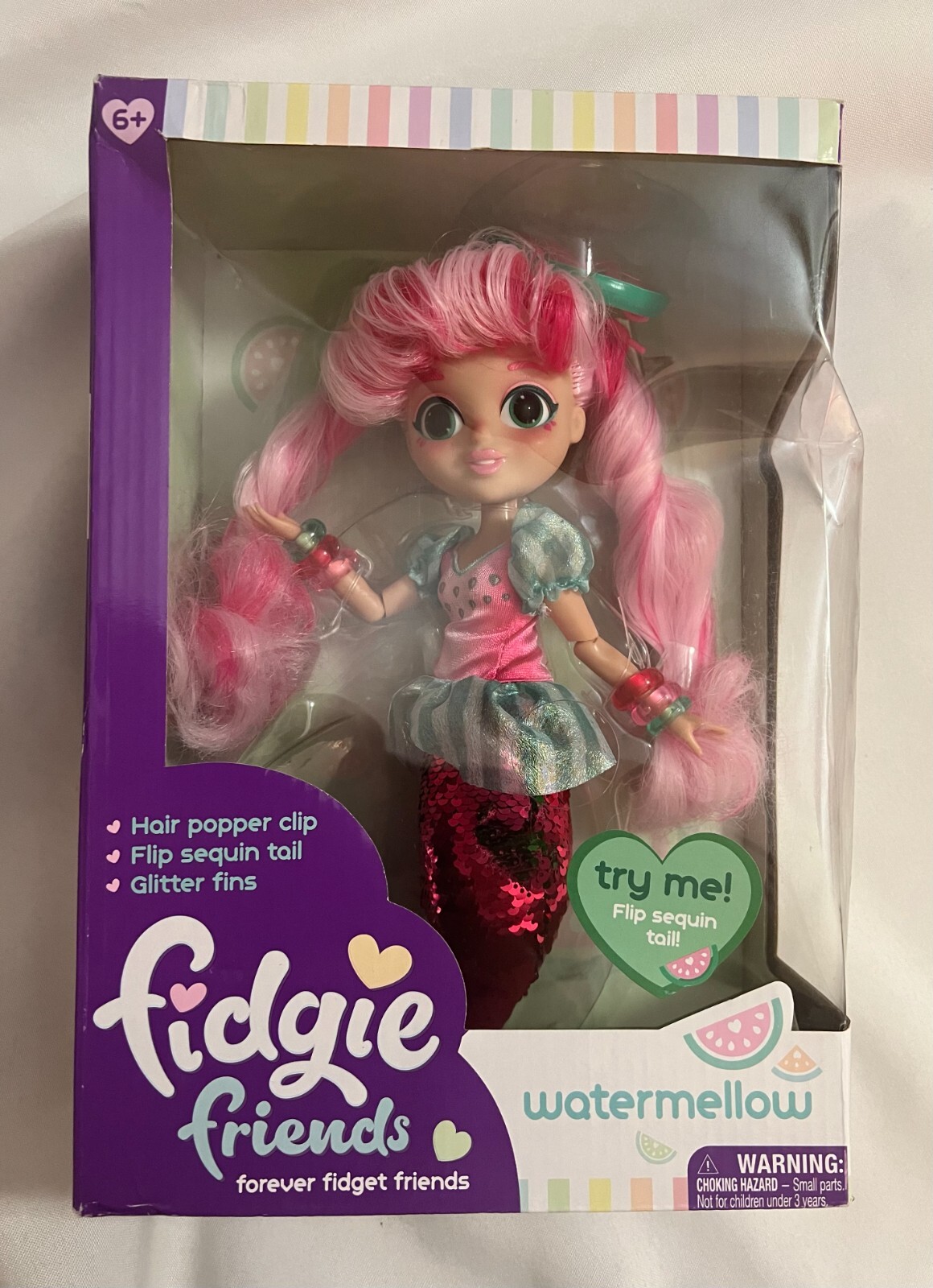 Fidgie Friends Watermellow Mermaid Flip Sequin Fashion Doll & Fidgets ...