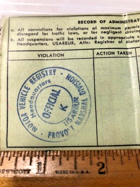 Vintage 1959 Korean War Era U.S Government Operator's Permit US Army ...
